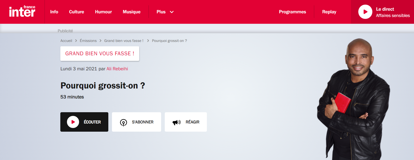 Dr Serog sur France Inter dans l'émission "Grand bien vous fasse ...